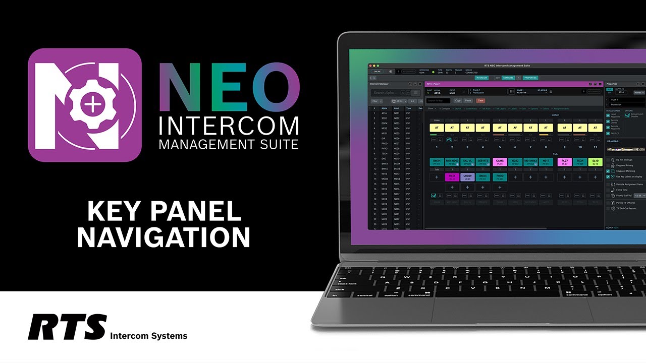 RTS NEO Intercom Management Suite software - Key Panel Navigation - YouTube