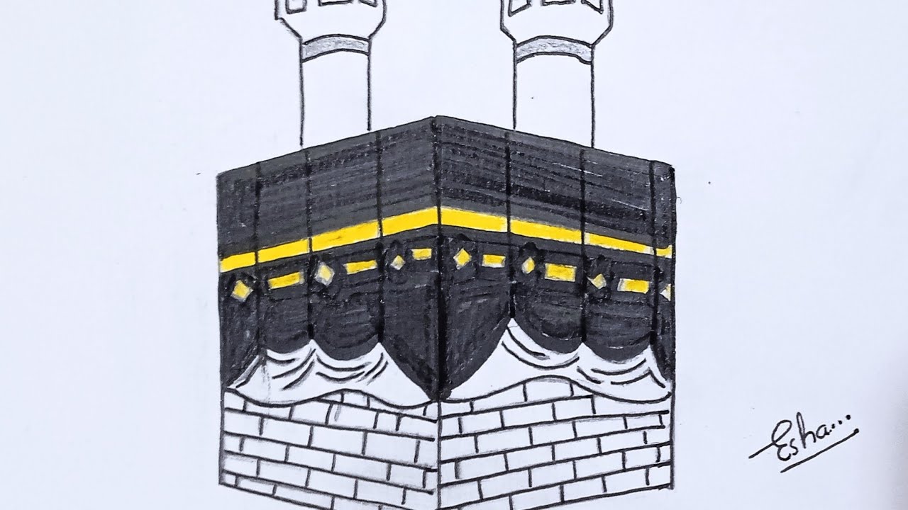 how to draw Khana-E-kaba|drawing Kaaba|Makkah|easy drawing step by step ...