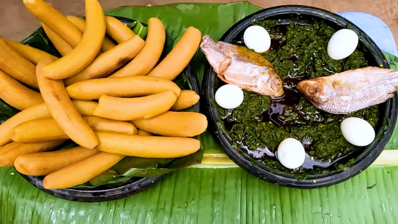 CLASSIC Ghanaian Delicious AMPESI With KONTOMIRE ( Boiled Plantain ...