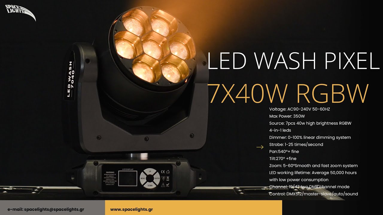 SPACE LIGHTS LED WASH PIXEL CONTROL 7X40W RGBW - YouTube