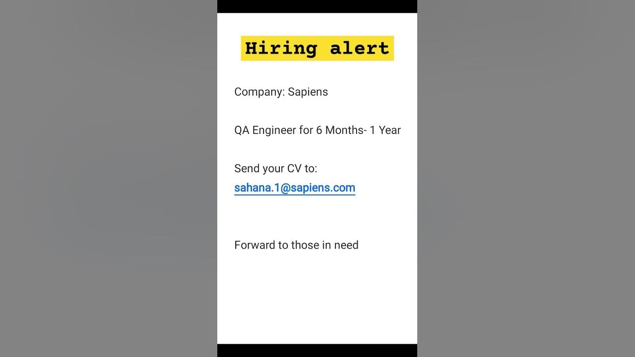 Requirement For Qa Engineer Hiring Qaengineer Jobalert Softwaretesting Youtube
