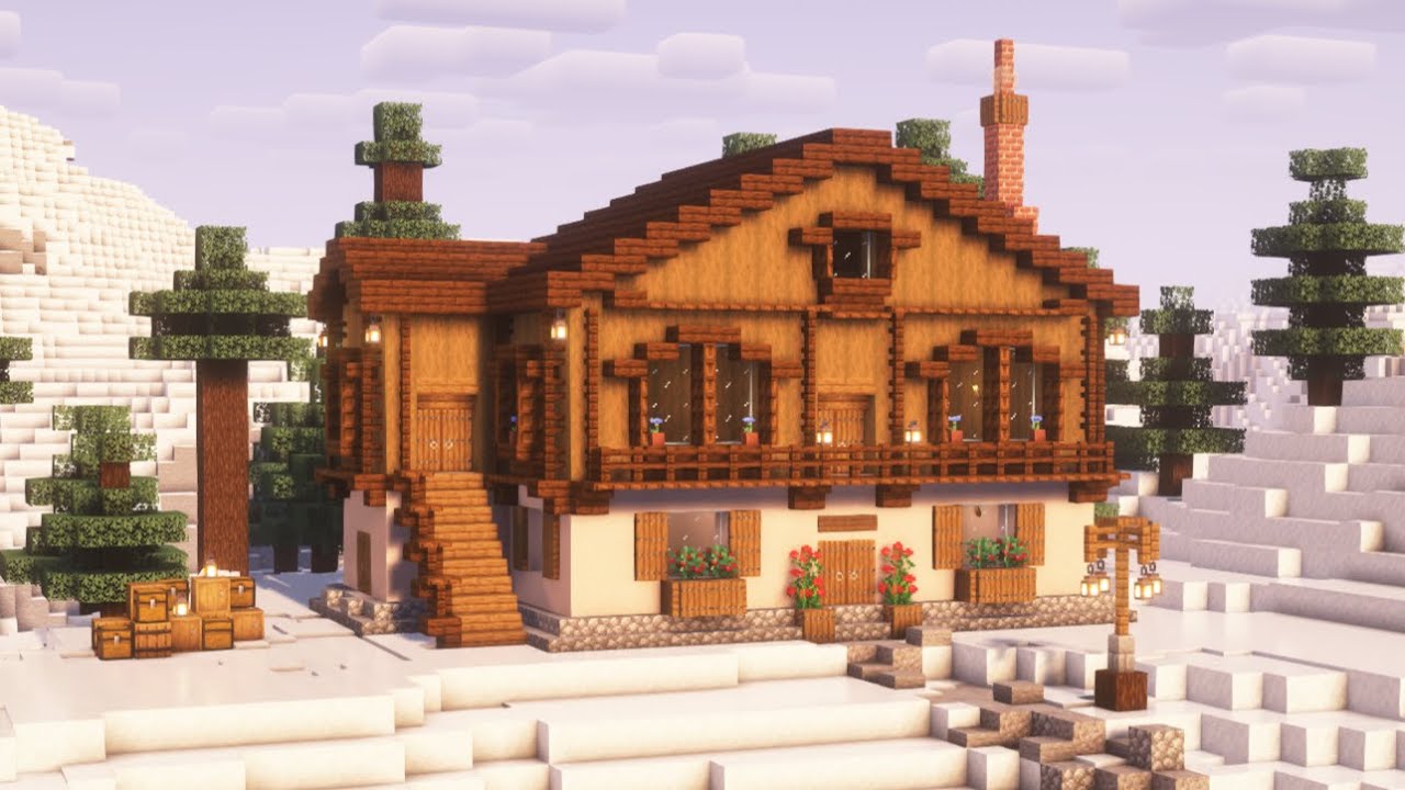 Minecraft - How to make a Winter Mountain House (Chalet / Cabin) - YouTube