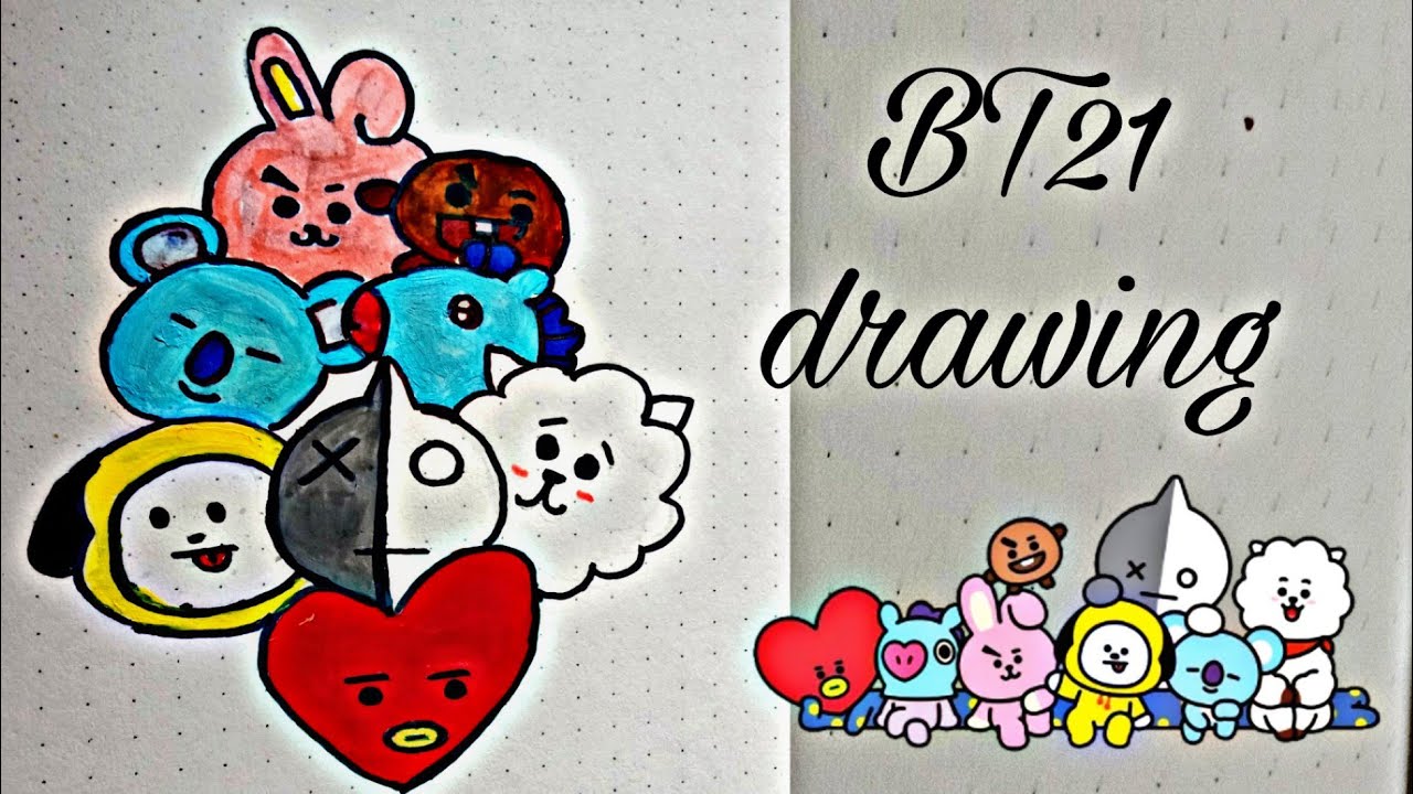 BT21 characters drawing 💜// Draw with me // BT21// #bt21 #bts # ...
