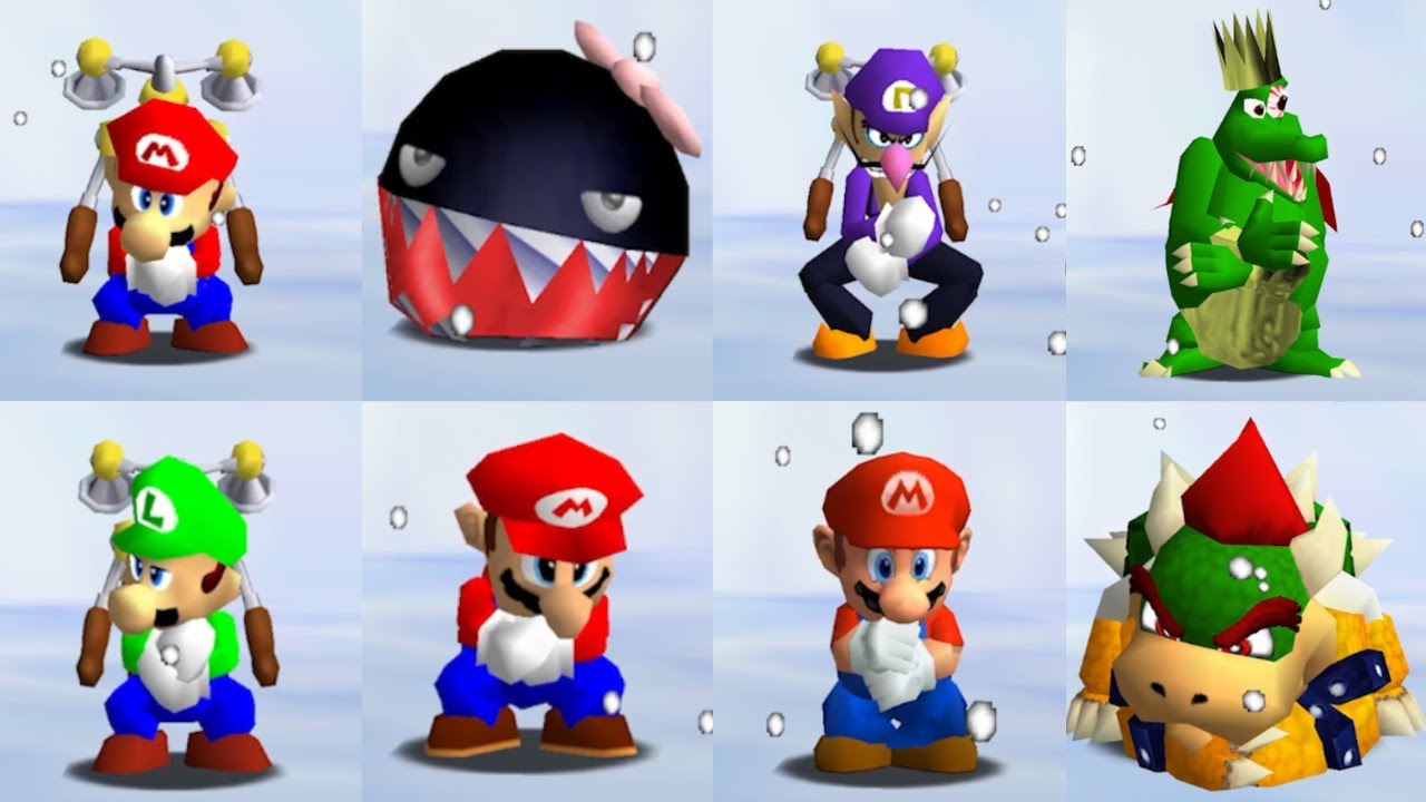 All Characters Freezing Animations in Super Mario 64 - YouTube