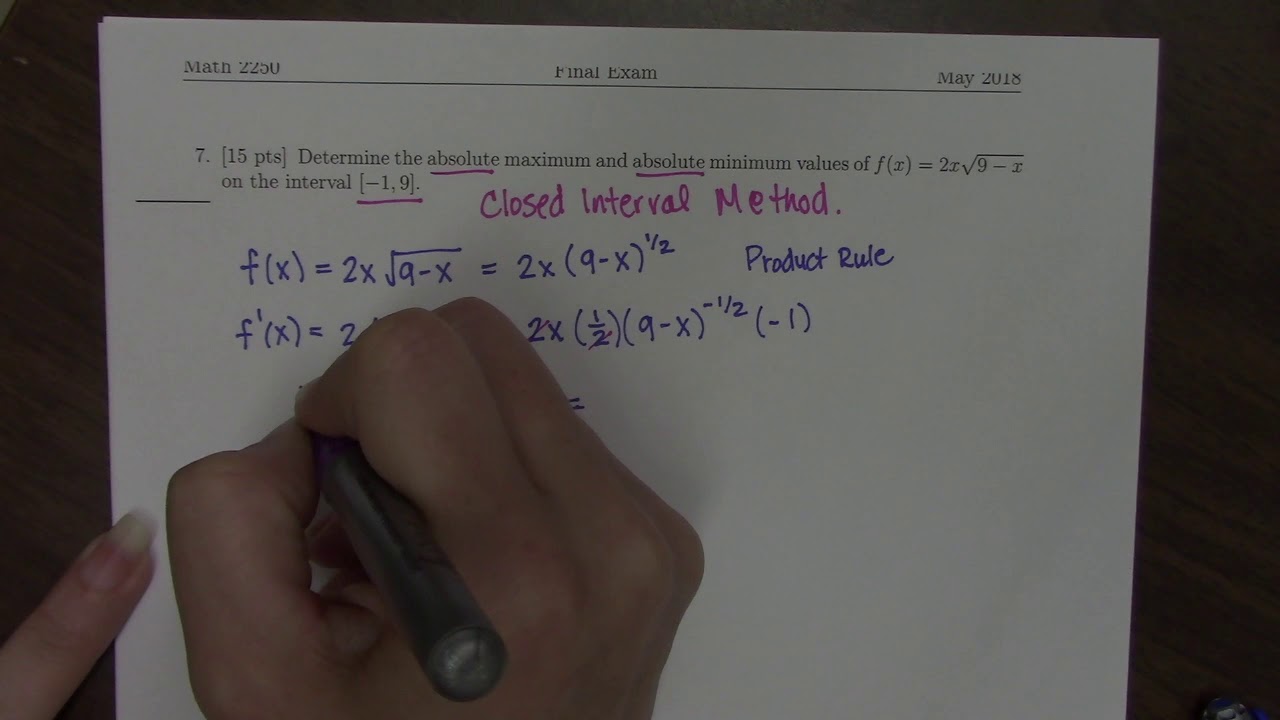 Problem 7 Spring 2018 2250 Final - YouTube