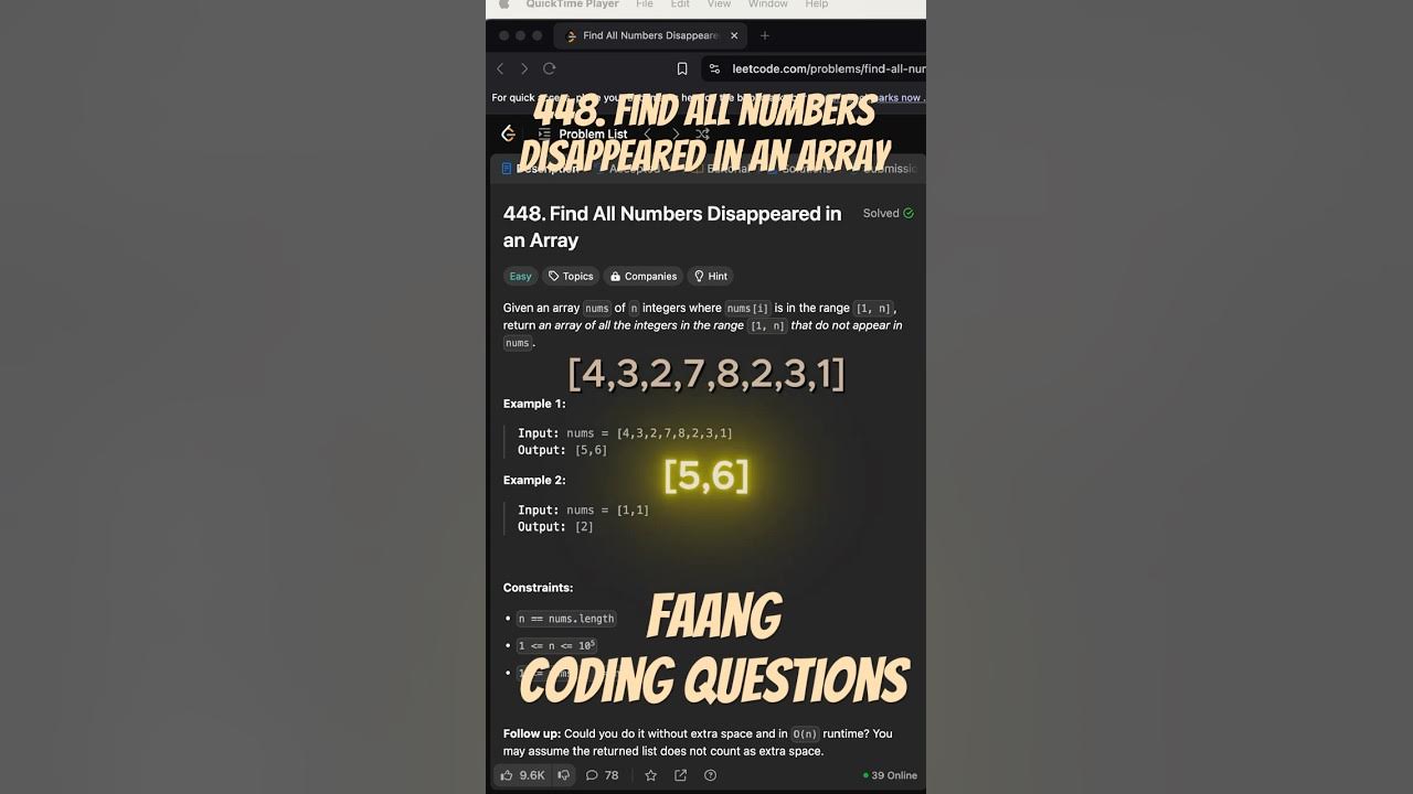 Leetcode 448 - Find All Numbers Disappeared in an Array #leetcode #coding #python #faang - YouTube