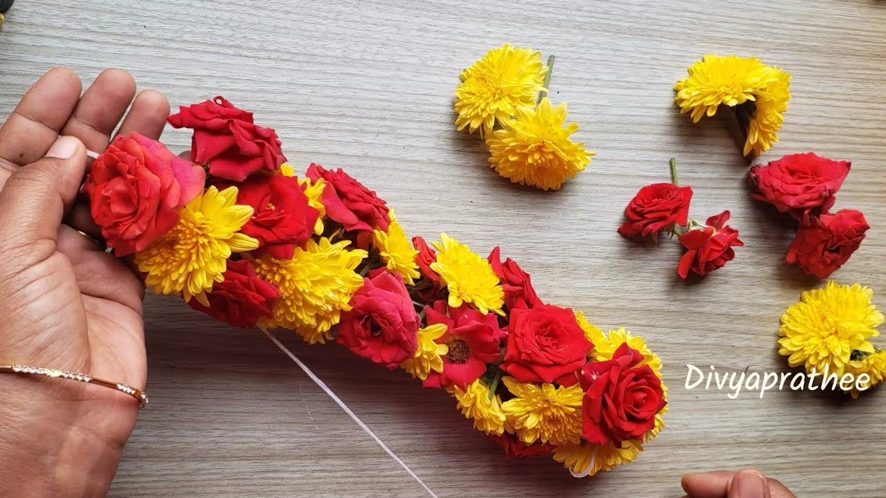 Easy Chrysanthemum and rose flower garland/samanthi,roja Poo Malai ...