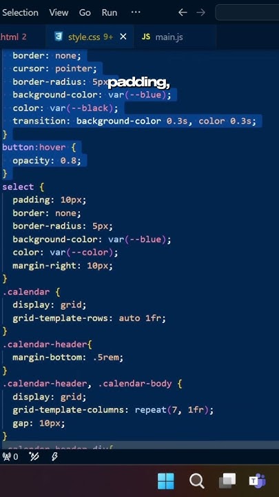 Calendar Ui Design With Html Css Javascript Shorts Youtube