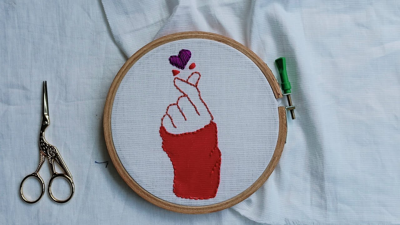 Hand with heart embroidery/ Hand embroidery/Back stitch#handembroidery ...