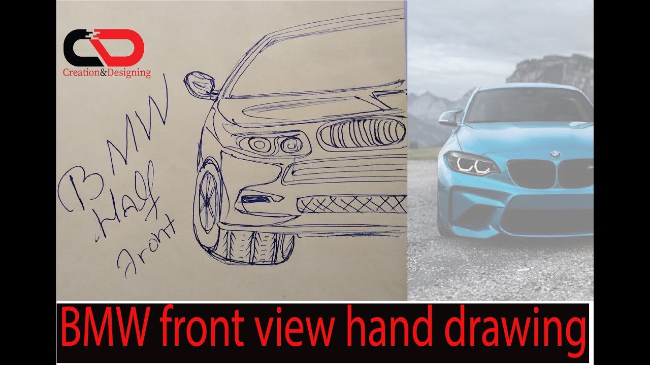 BMW front view drawing by hand,how to draw 3d car front view - YouTube