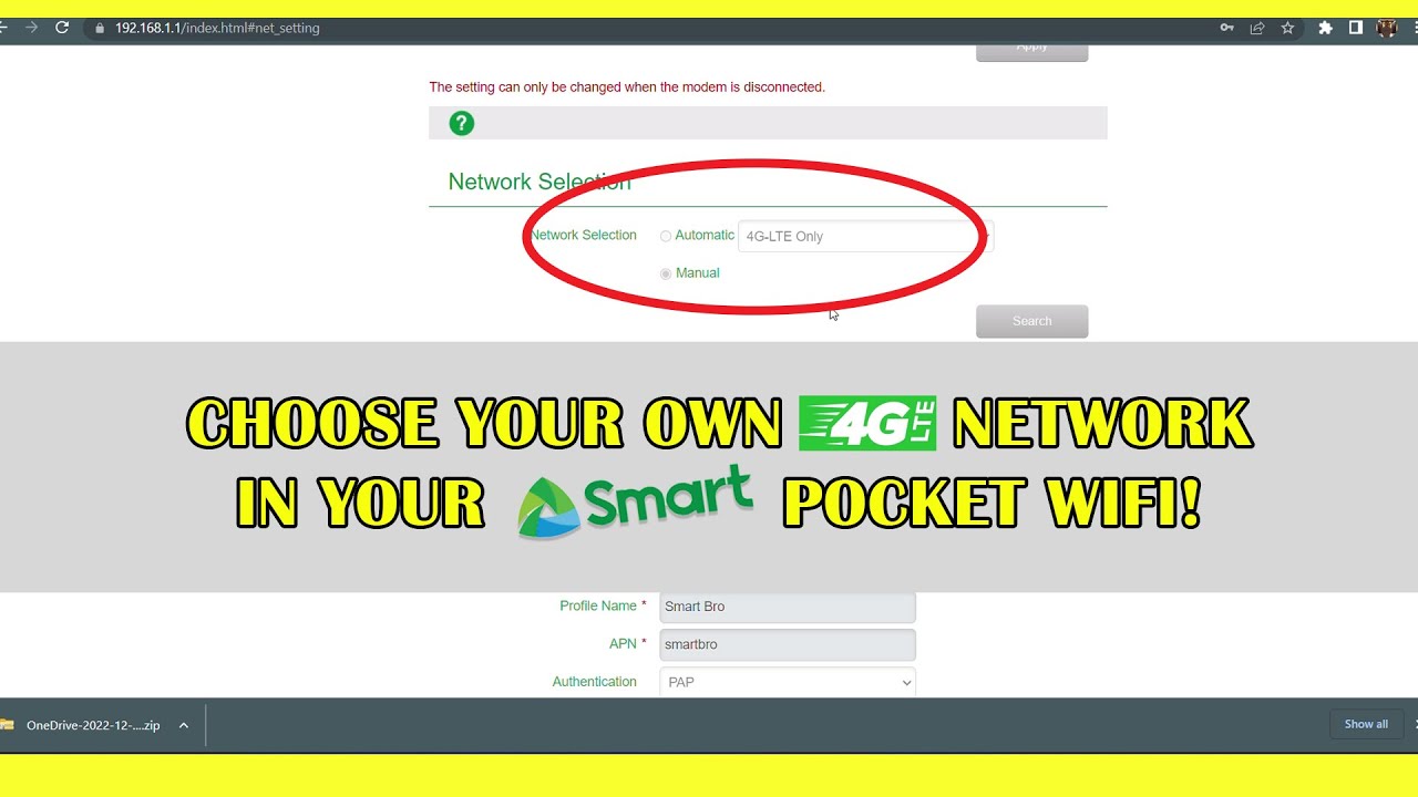 SMART BRO POCKET WIFI - MANUAL NETWORK OPTION - YouTube