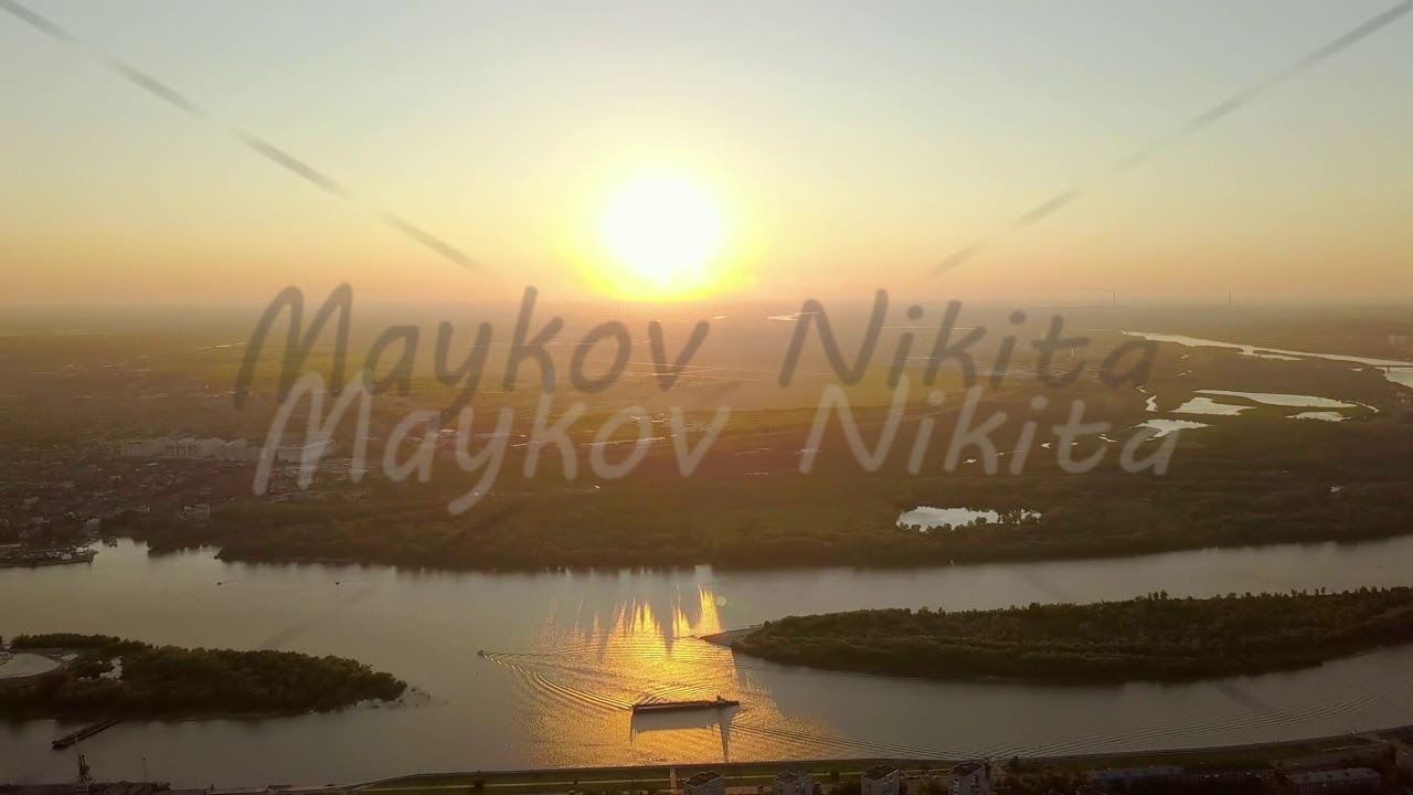 View of the city of Omsk and Irtysh river during sunset. Russia, From ...