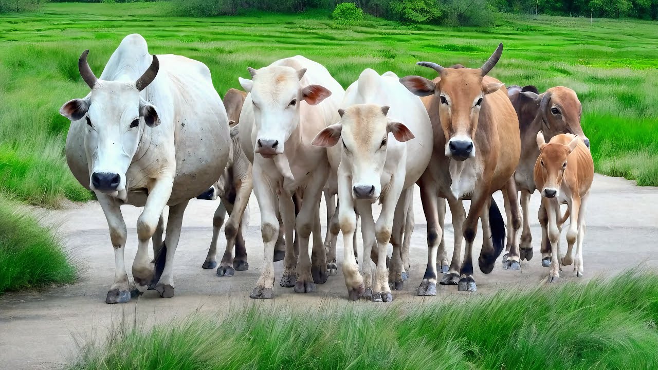 Video sapi lembu jinak berjalan keladang rumput untuk mencari makan ...