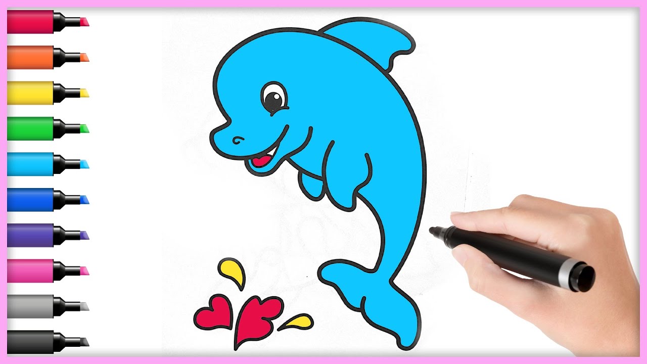 🐬 How to Draw A Happy Dolphin for Kids 🐬 | Drawing Tutorial For ...