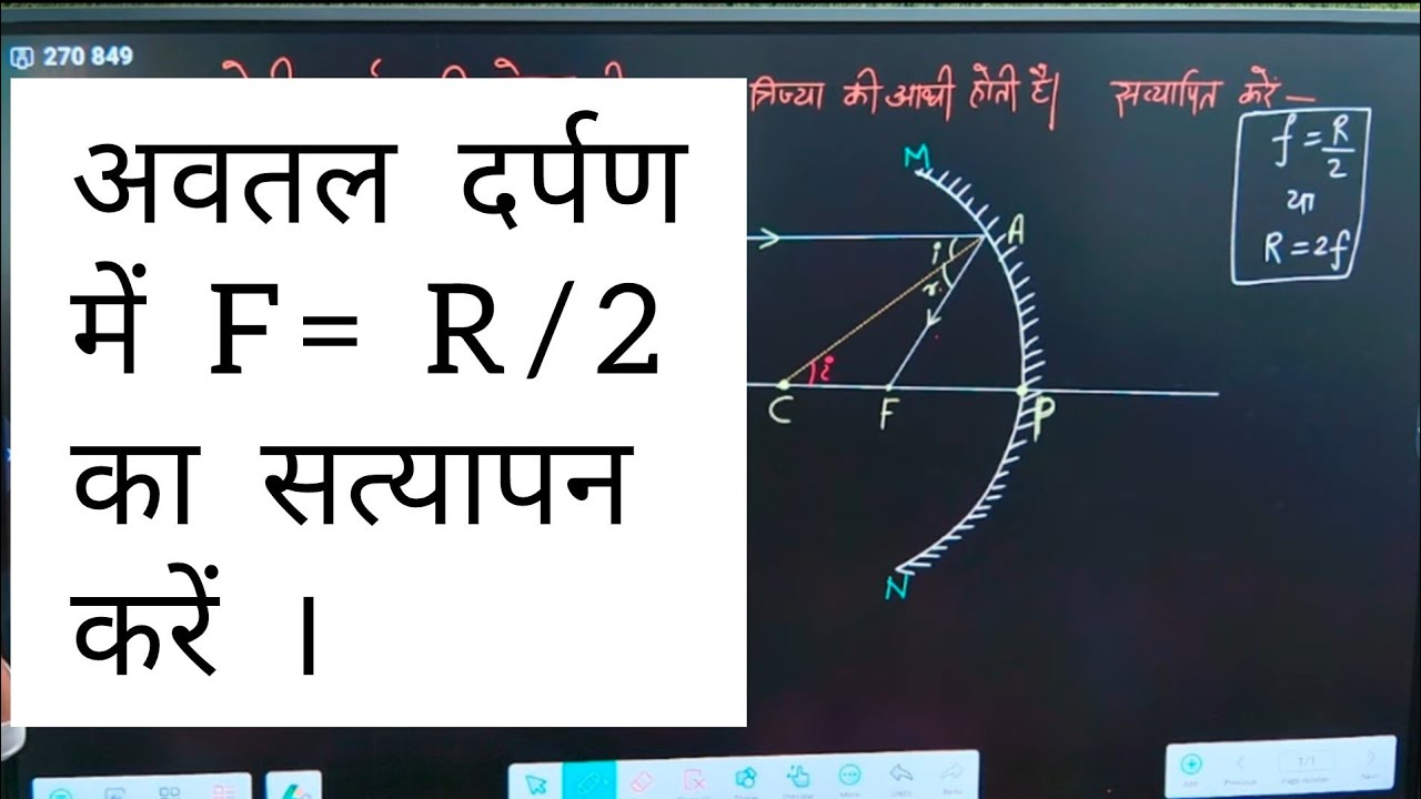 सिद्ध करें कि F=R/2 | prove that F=R/2 | फ़ोकस दूरी एवं वक्रता त्रिज्या ...