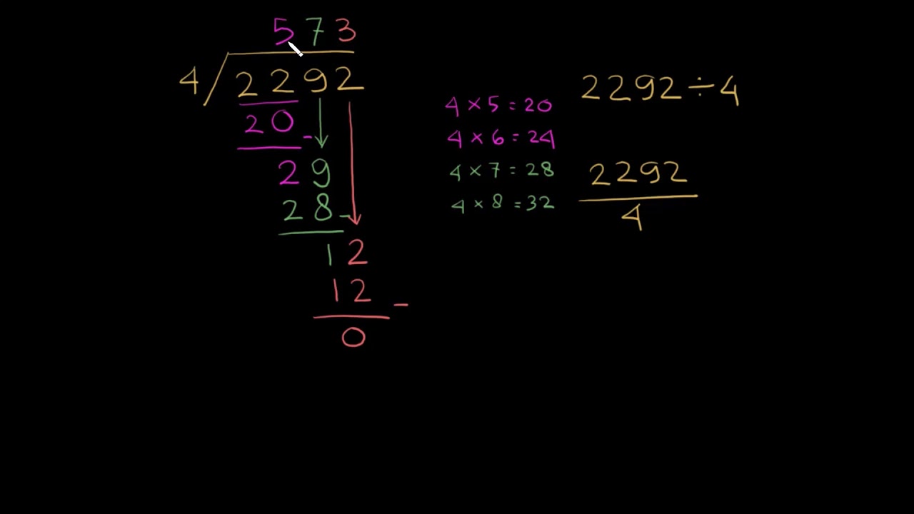 Contoh pengerjaan pembagian bersisa 2292÷4 | Operasi Hitung Bilangan ...