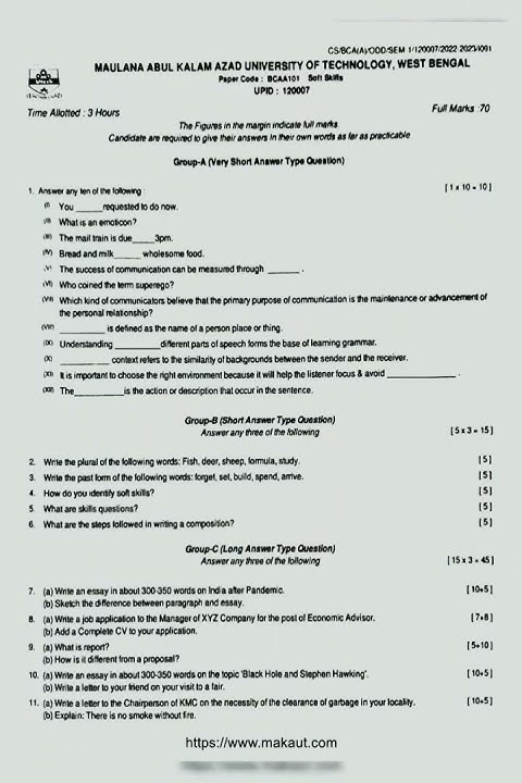 SOFT SKILLS Question Paper | Exam 2023 MAKAUT University # ...