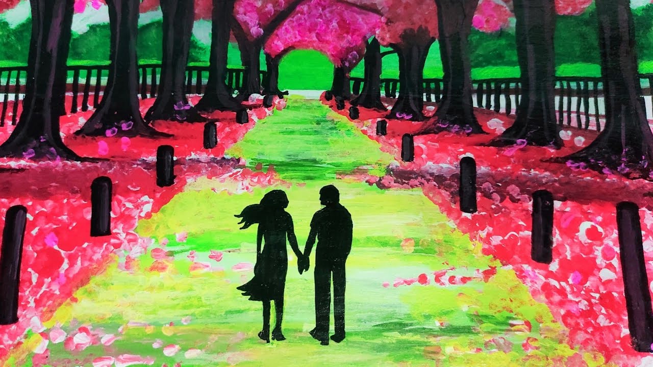Daily Challenge #3/Acrylic /Couple walking in Cherry blossom tree ...