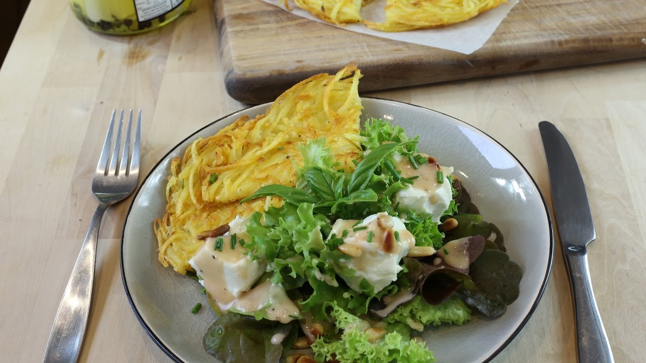 How To Make French Potato Crepes (Rosti) & Goat Cheese Salad - YouTube