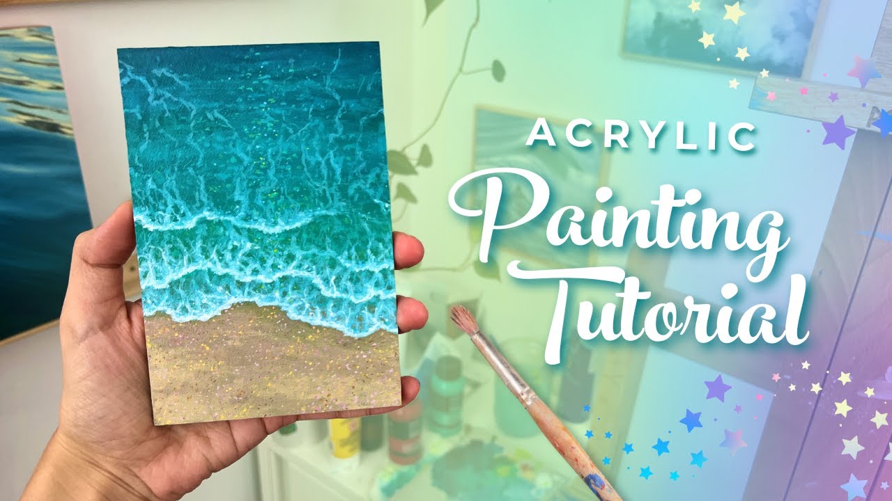 How to Paint a Beach in Acrylics for Beginners | Ocean Aerial View ...