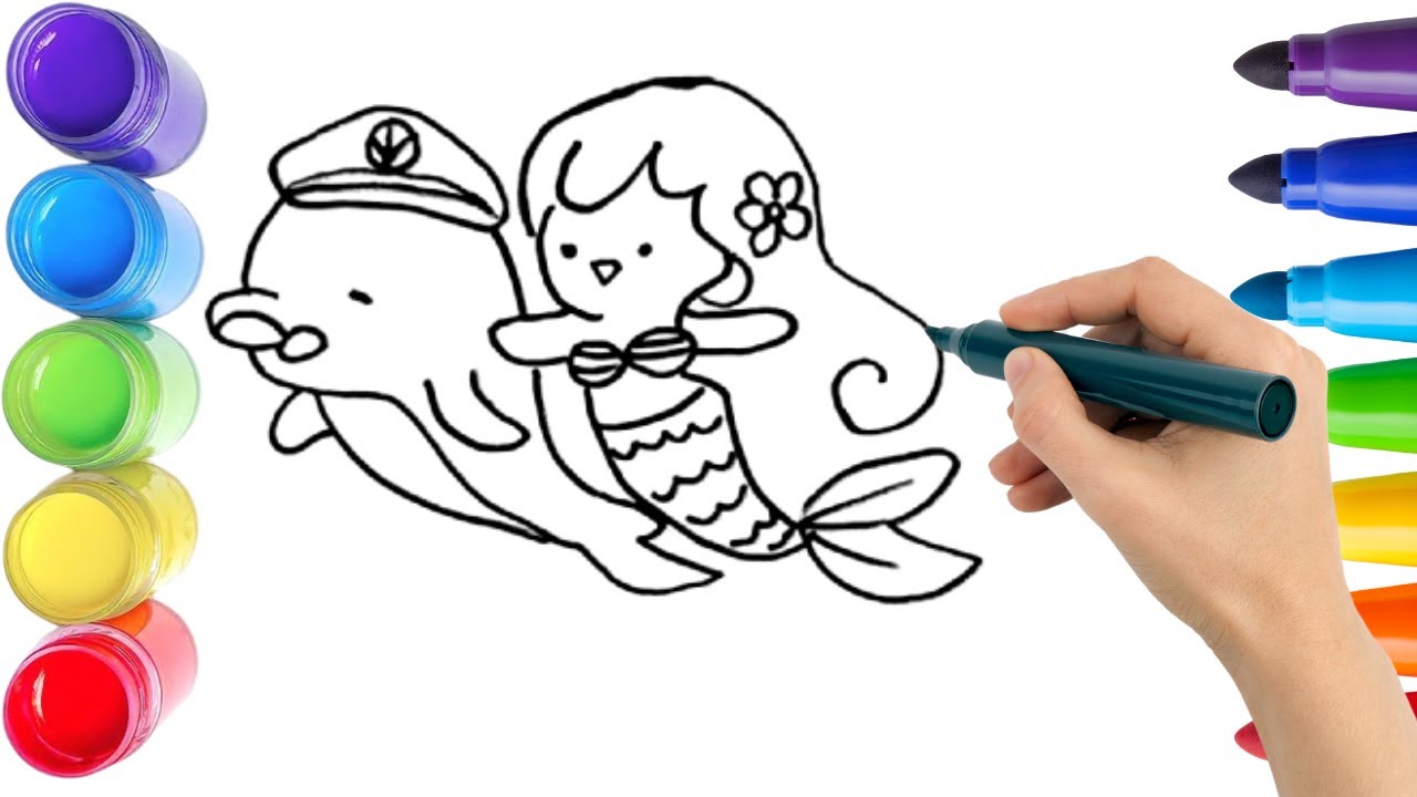 How To Draw cute fish and mermaid Drawing, Painting & Coloring For Kids ...