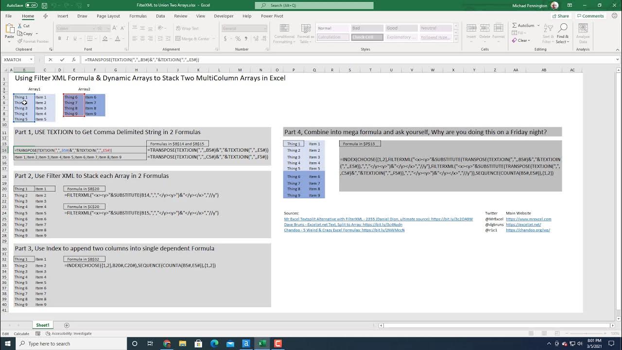 Filter XML Formula to Union Multiple Arrays in Excel - YouTube