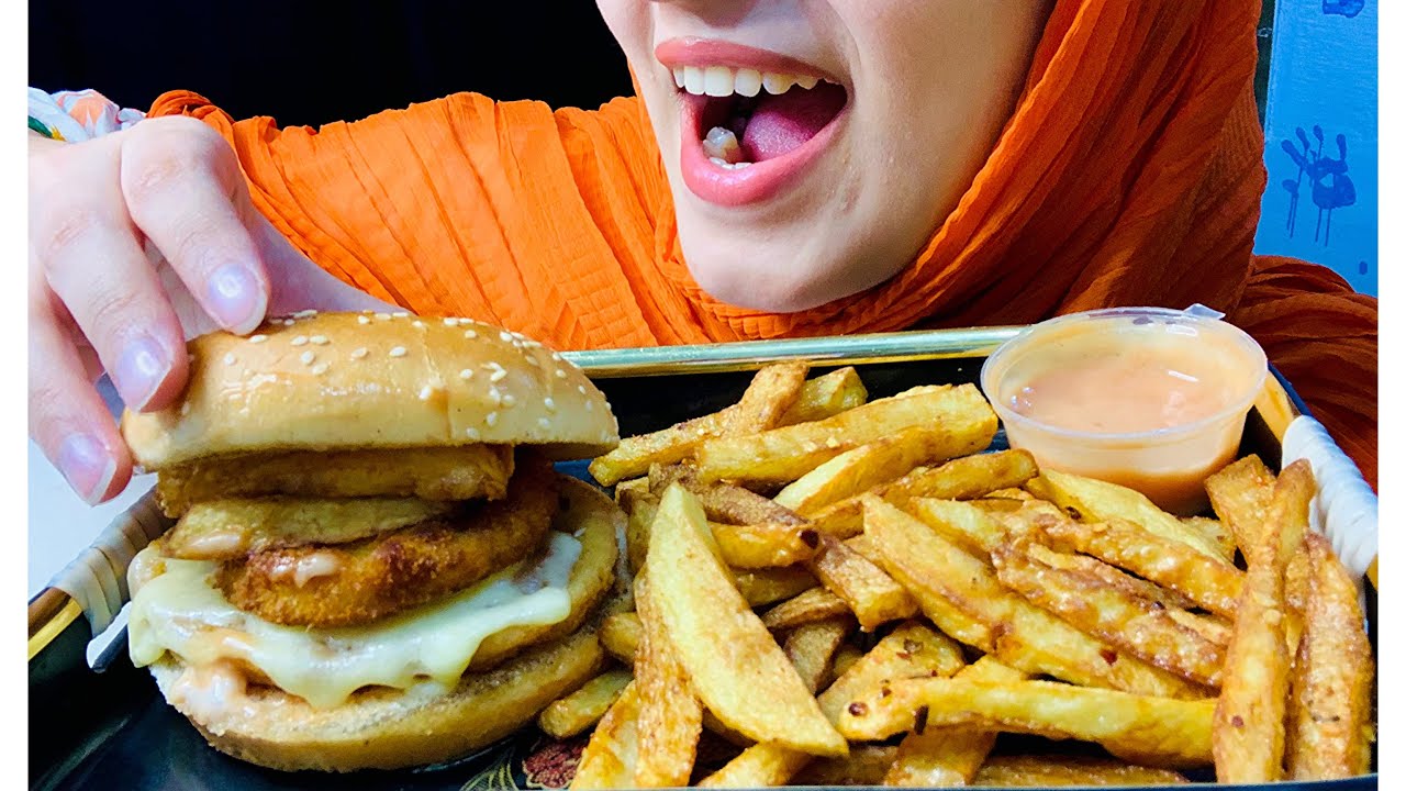 [ASMR] Double Decker Burger 🍔 & Fries 🍟 - YouTube