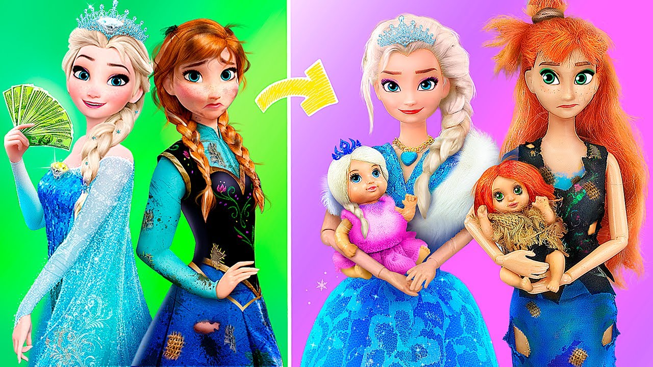 Rich Elsa and Broke Anna! New Story! 30 DIYs for Disney Princess - YouTube