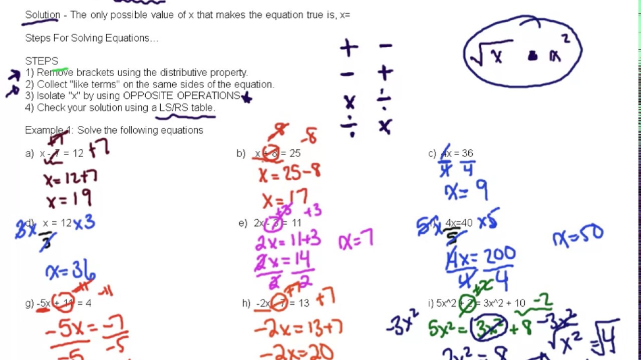 MPM1D 4.1 Solve Simple Equations Video 1 - YouTube
