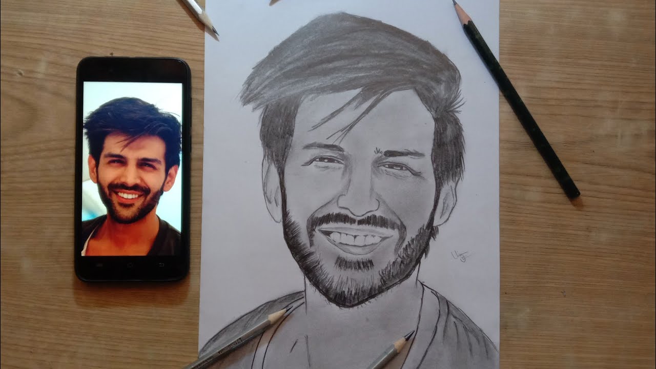karthik aryan drawing ] by vineet artist - YouTube