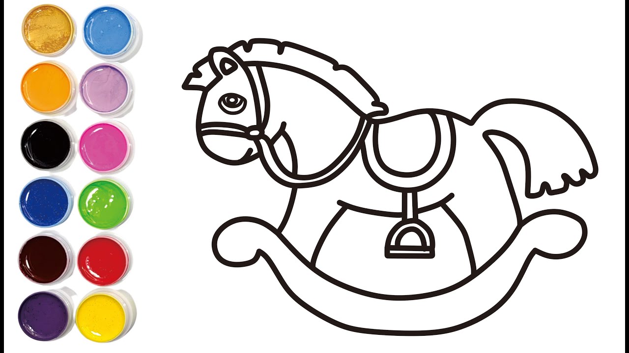 cara menggambar dan mewarnai kuda mainan untuk anak | how to draw and ...