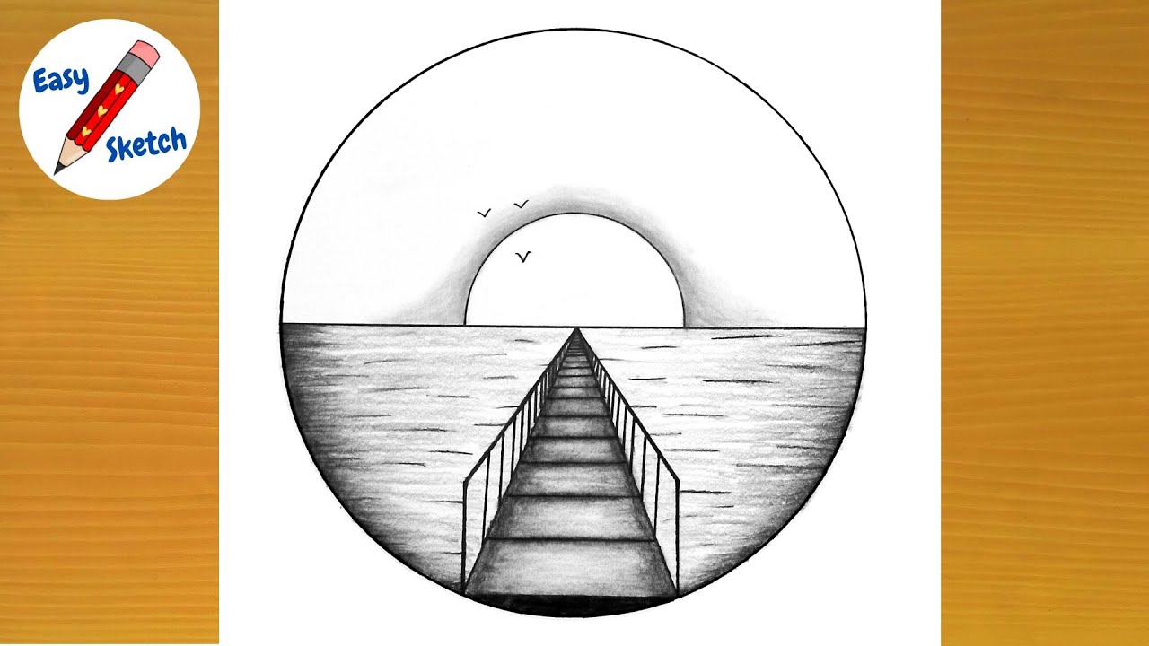 Pencil drawing in circle step by step || Easy scenery drawing || Circle ...