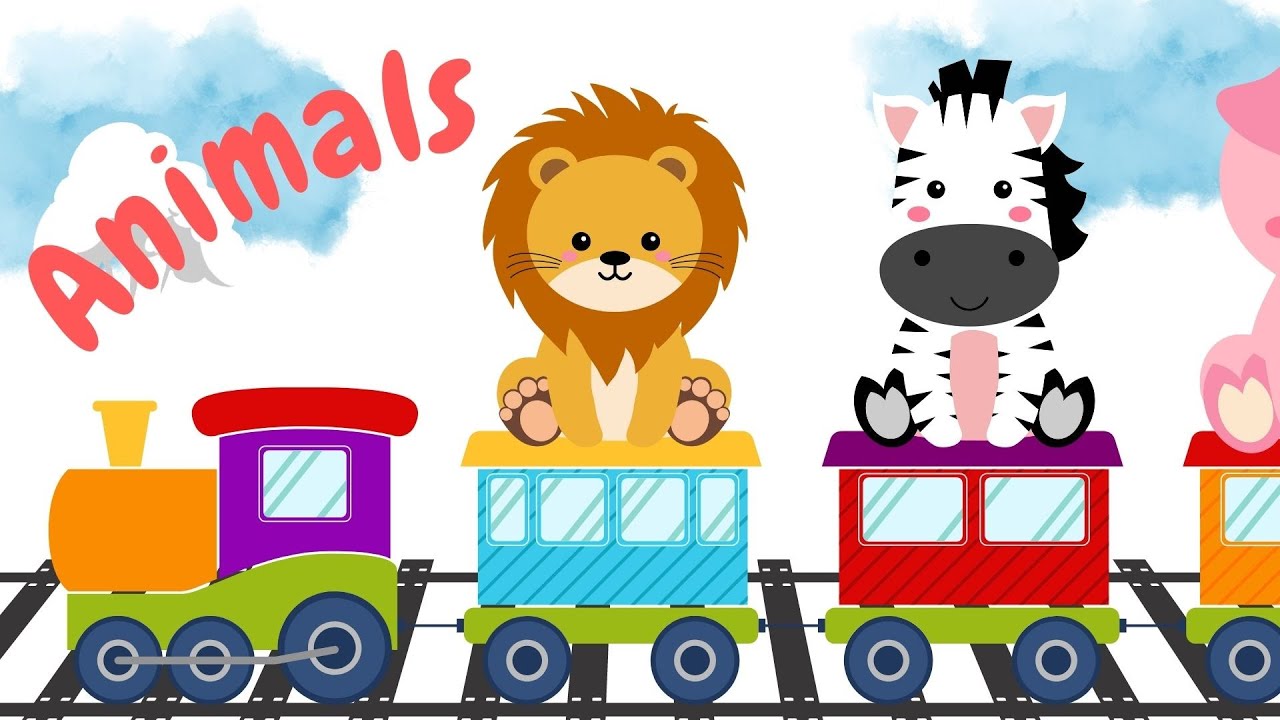 Lion Train Ride with Wild Animals Monkey & Tiger / Kids Video / Nursery ...