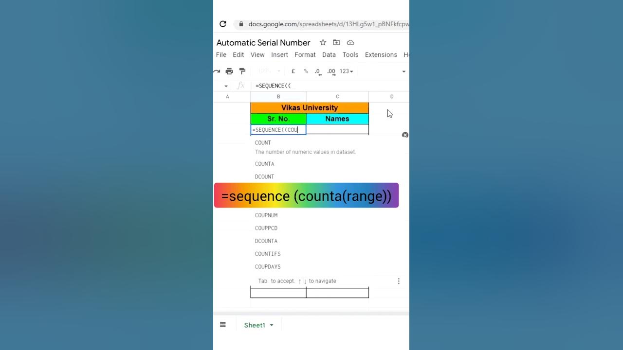 Generate Automatic Serial Number Simple Trick Shorts Excel Exceltips Exceltricks Youtube