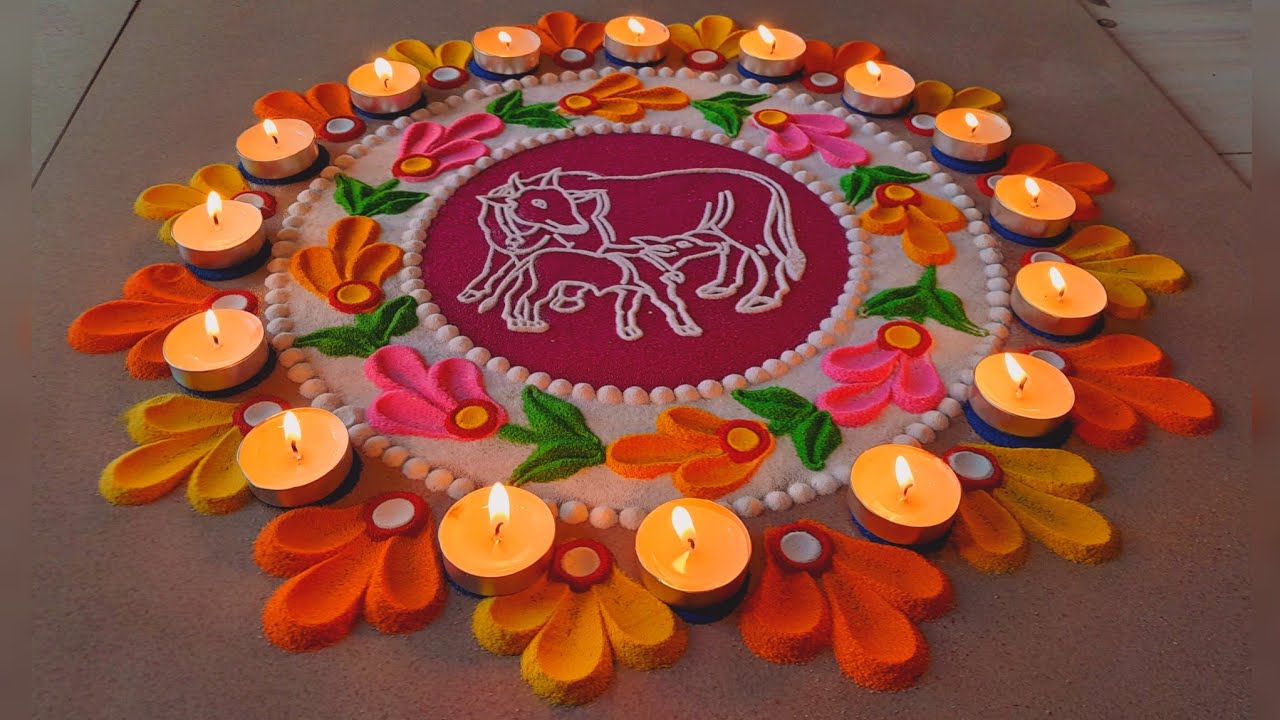 Very Easy Creative Vasubaras Rangoli Design #vasubarasrangoli # ...