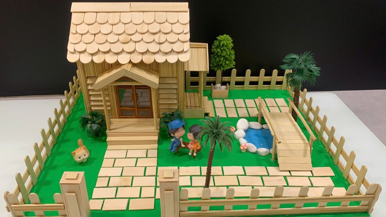 How to make a house from popsicle sticks with a garden | DIY - YouTube