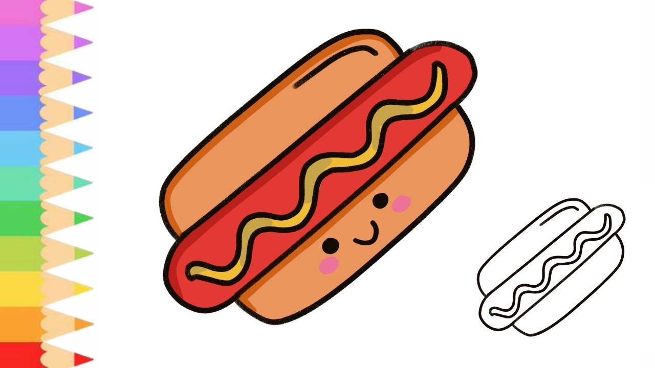 How to Draw and Color a Cute Hot Dog 🌭 for Kids Step by Step tutorial ...