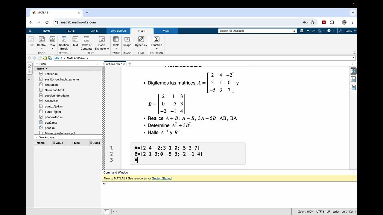 Matrices, operaciones, transpuesta e inversa en MATLAB - YouTube
