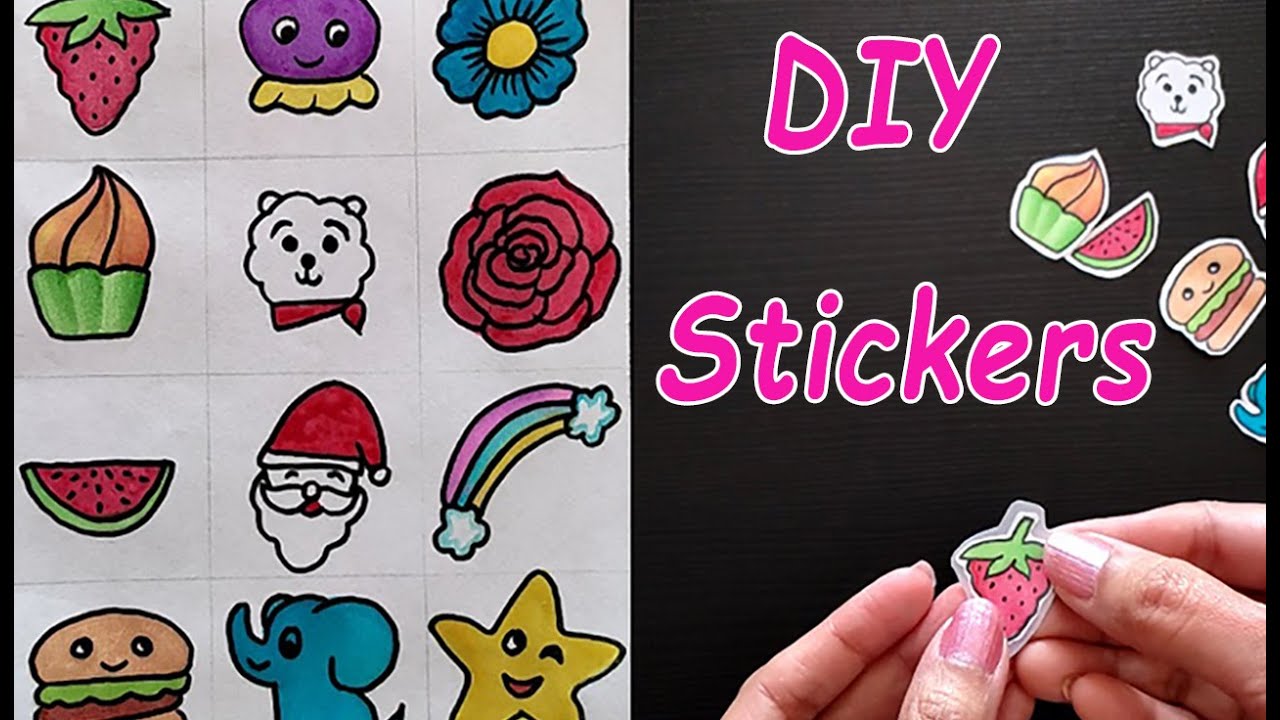 DIY Cute Stickers 🍓🐑🎅🌈🍉🍔⭐🐘🌹 🧁💫 - YouTube