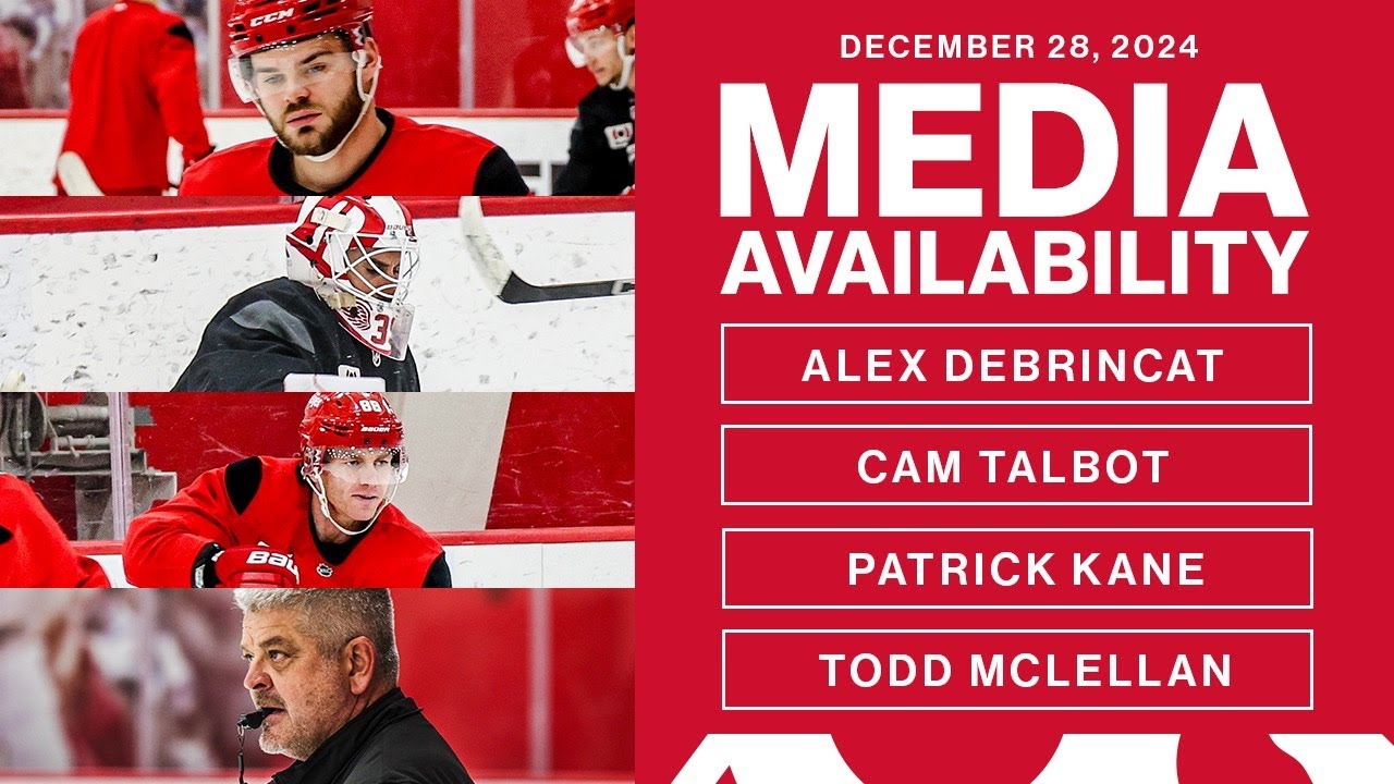 Alex DeBrincat, Patrick Kane, Cam Talbot, Todd McLellan Practice Media ...
