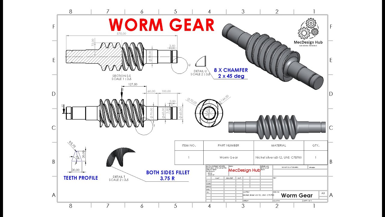 SolidWorks Tutorial: Modeling a Worm Gear - YouTube