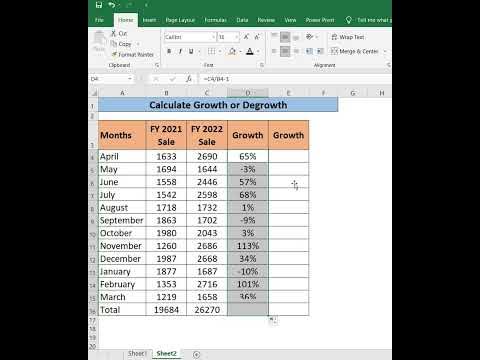 Growth & Degrowth Formula in Excel || Excel Tricks || #datadashboard #exceltutorial #mexcel ...