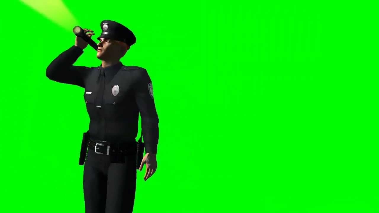 policeman investigated with flashlight - free green screen - YouTube