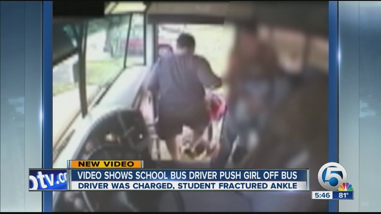 Video shows school bus driver push girl off bus - YouTube
