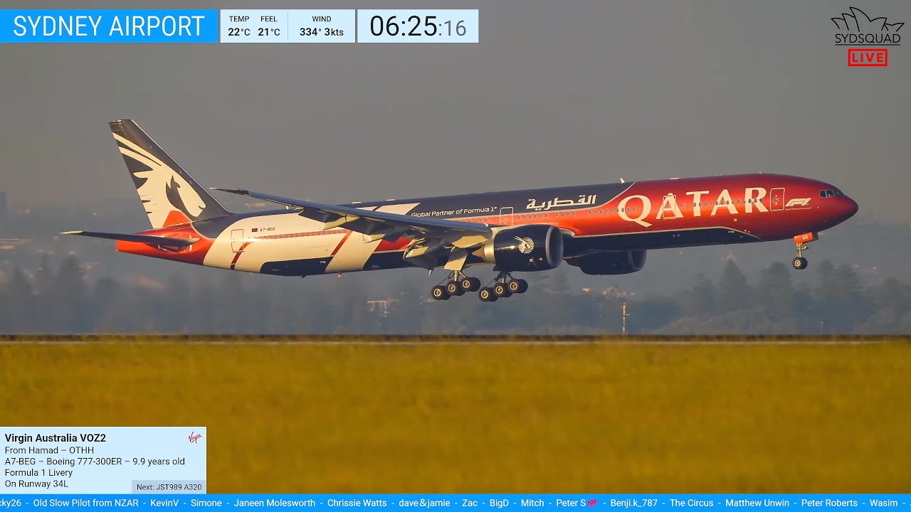 🔴 SPECIAL - Qatar Airways 'Formula 1' First Visit - SydSquad Plane ...