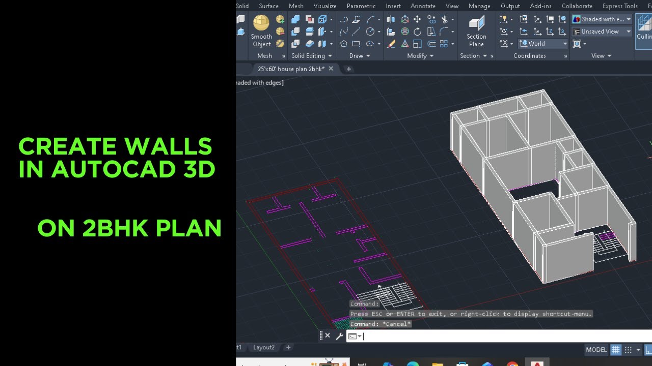 How to easily Create 3D walls in AutoCAD for 2BHK Plan - YouTube