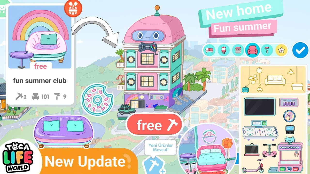 FREE FUN SUMMER CULB 🎁💕 Home Disgner Toca life World New Update 😱/ Toca ...