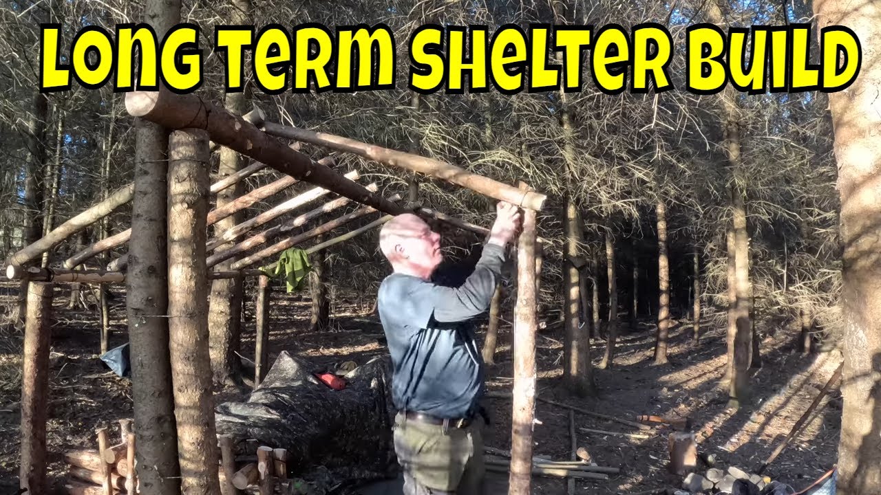 New Build Bushcraft shelter build uk woodland part two - YouTube