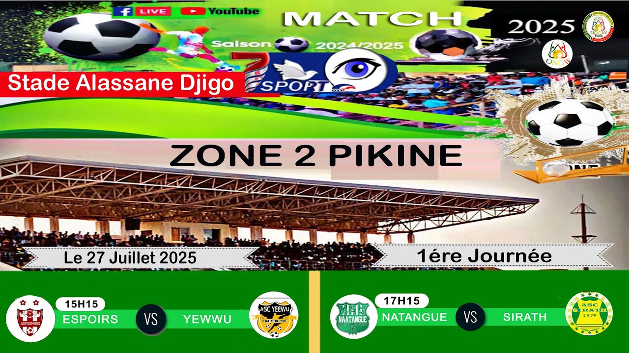 🚨DIRECT: Stade Alasane Djigo Zone 2 de Pikine 1ére Journée ASC NATANGUE ...