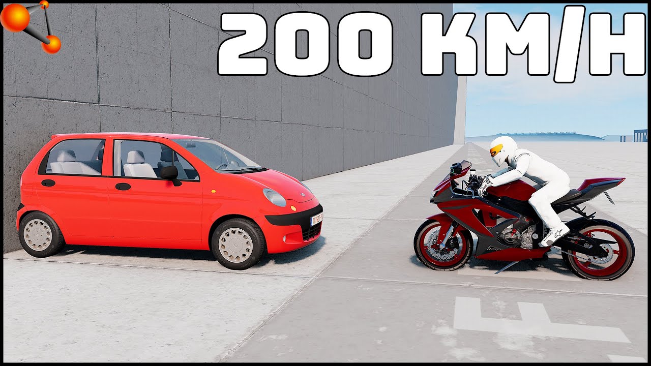 MOTORBIKE vs DAEWOO MATIZ! 200 Km/H CRASH TEST! - BeamNg Drive - YouTube